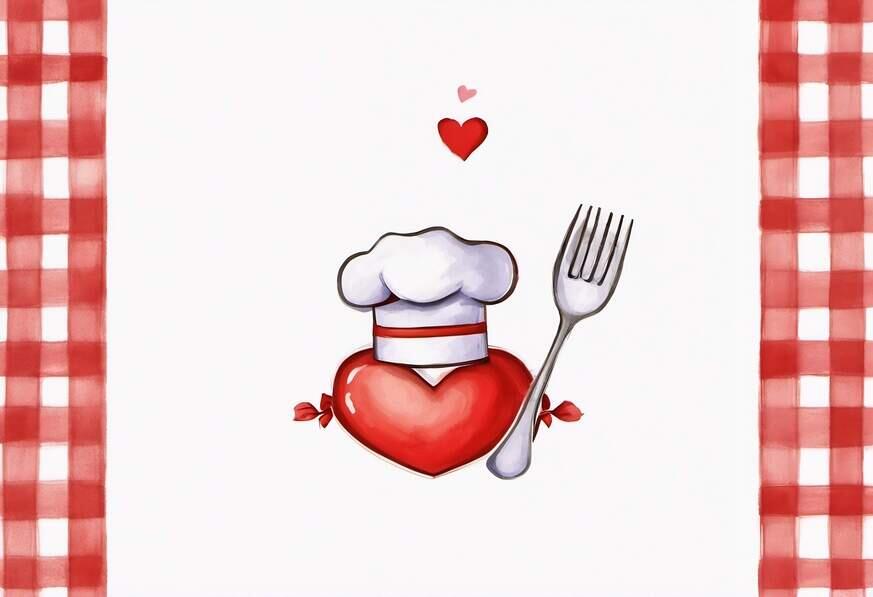 Download Chef's Hat, Fork, and Heart Oven Mitt on Red Checkered ...