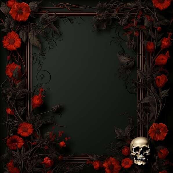 Download Black Frame with Red Roses and Skulls Backgrounds Online ...