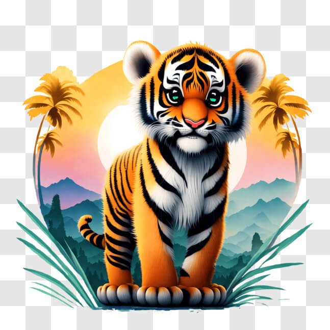 Download Cartoon Tiger in the Jungle with Palm Trees PNGs Online ...
