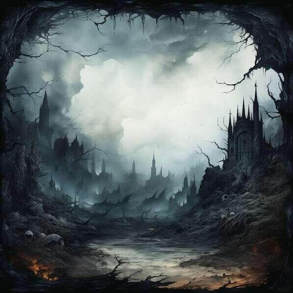 Download Dark Fantasy Landscape with Ancient Castle and Skulls ...