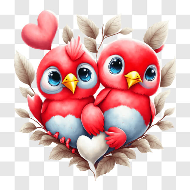 Download Two Red Love Birds in Heart-shaped Frame PNGs Online ...