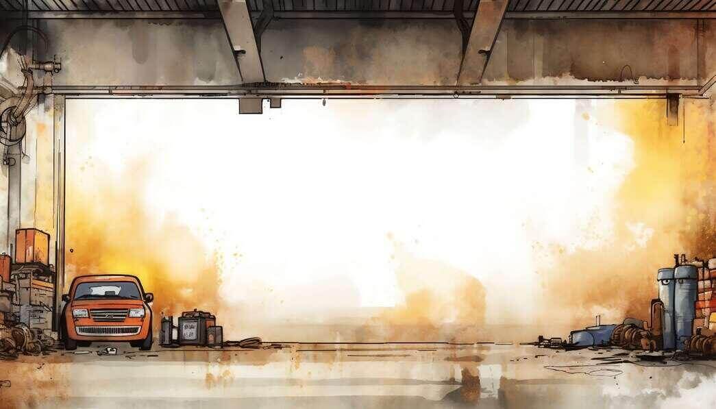 Download Garage with Orange Truck Parked in the Middle Backgrounds ...