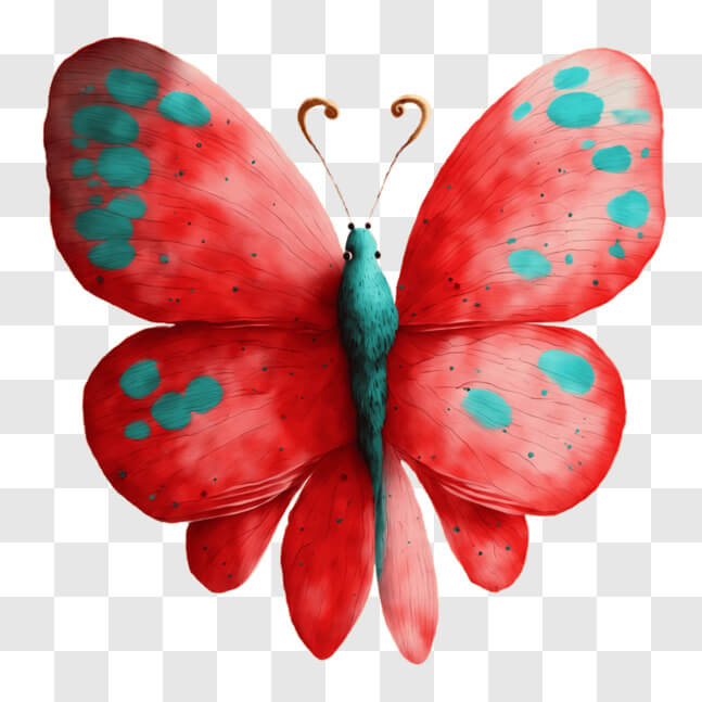 Download Red Butterfly with Turquoise Spots PNGs Online - Creative Fabrica