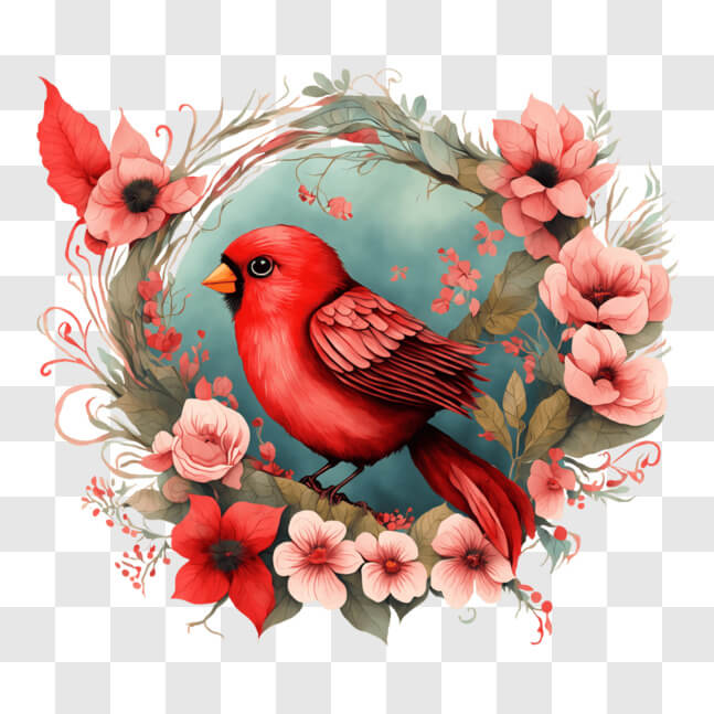 Download Red Cardinal Bird Perched on Flowers PNGs Online - Creative ...