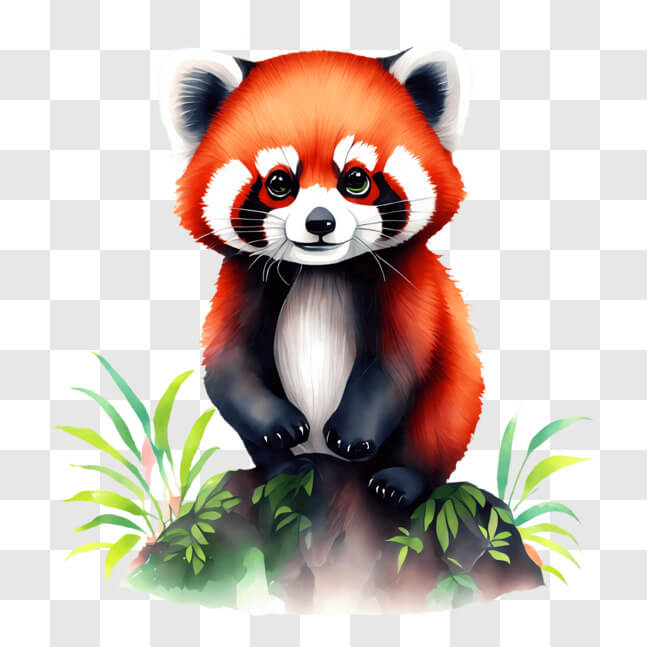 Download Cute Red Panda Sitting on Greenery PNGs Online - Creative Fabrica