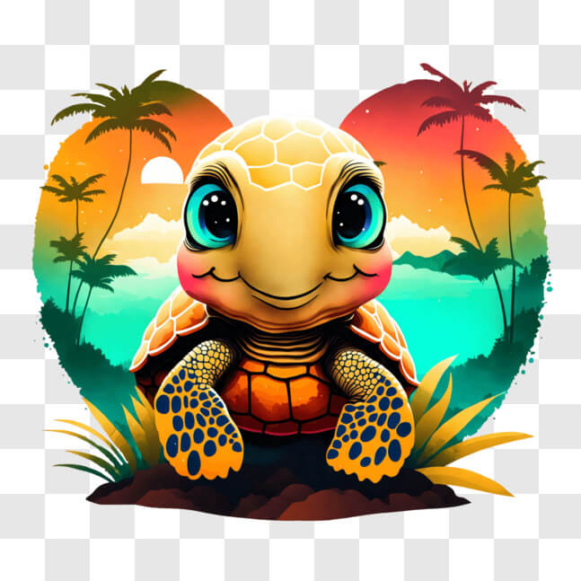 Download Cartoon Turtle Sitting in Grass with Palm Trees PNGs Online ...