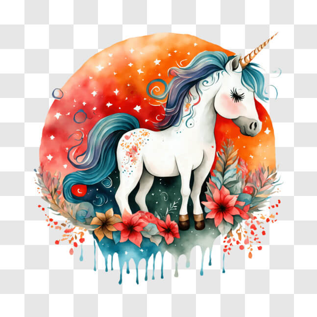 Download Watercolor Unicorn among Colorful Flowers PNGs Online ...