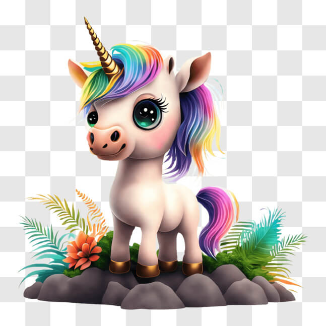 Download Colorful Unicorn Standing on Rocks and Plants PNGs Online ...
