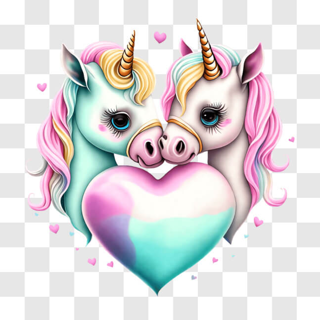 Download Two Unicorns Hugging and Kissing in a Heart PNGs Online ...