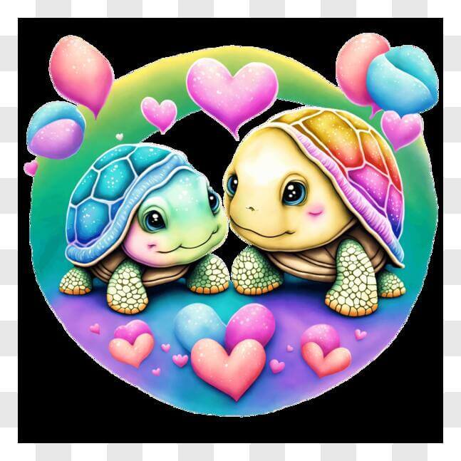 Download Adorable Turtles Celebrating Love with Heart Balloons PNG ...