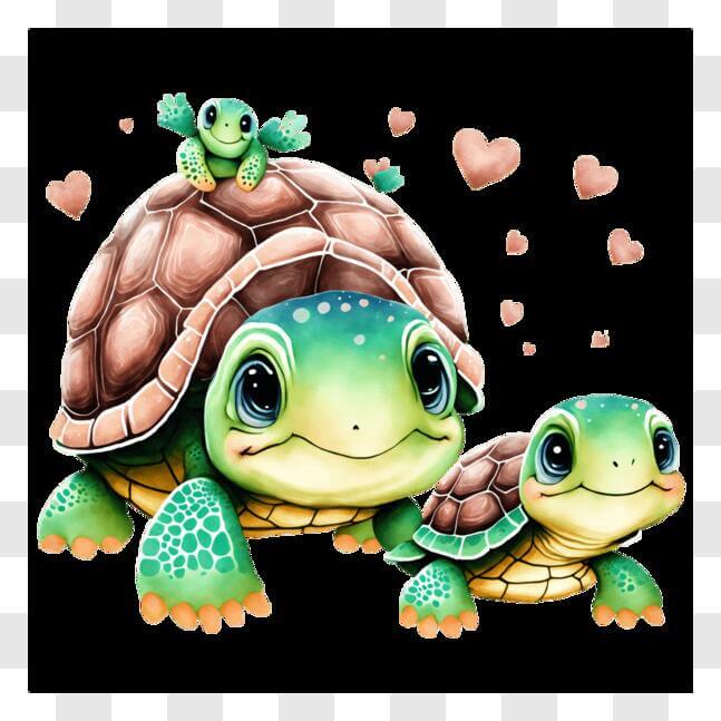 Download Adorable Family of Turtles PNG Online - Creative Fabrica