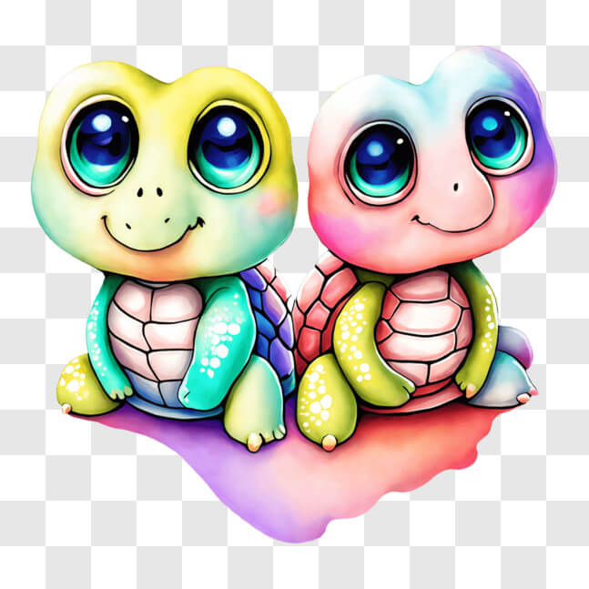 Download Two Cute Turtles Holding Hands on Black Background PNGs Online ...