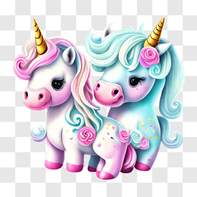 Download Two Pink and White Unicorns Sitting Together PNGs Online - Creative Fabrica