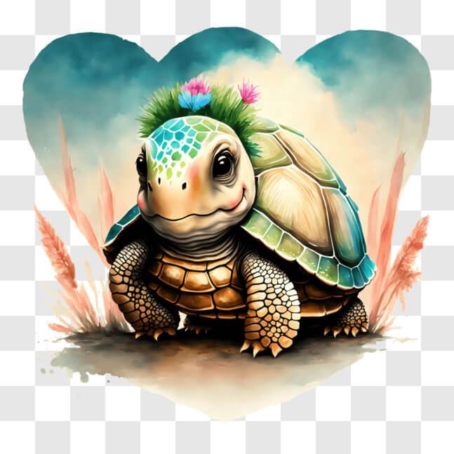 Download Tortoise with flowers on its head in a heart-shaped area PNGs ...