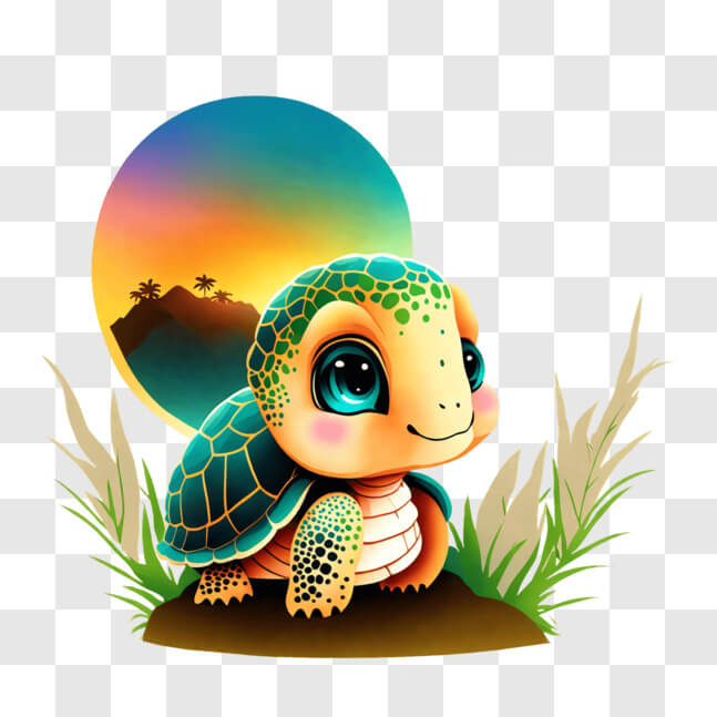 Download Cute Turtle Sitting in Grass with Blue Eyes PNGs Online ...
