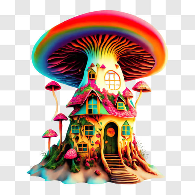 Download Mushroom-shaped House with Colorful Mushrooms and Rainbow PNGs ...
