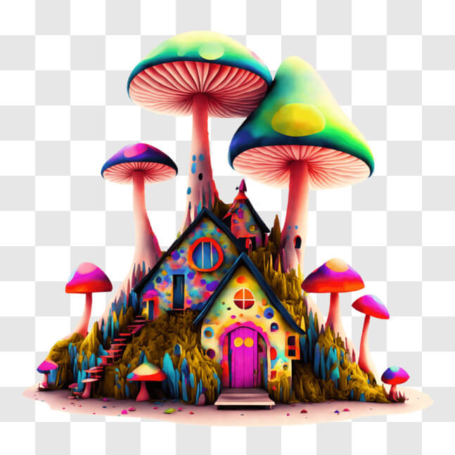 Download Colorful Mushroom House in Forest Landscape PNGs Online ...