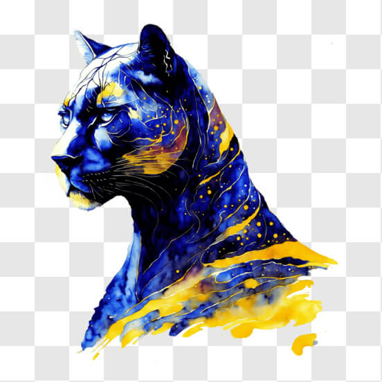 Download Blue Panther with Colorful Splashes on its Face PNG Online ...