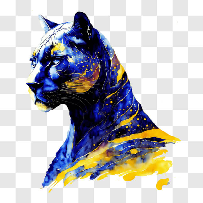 Download Abstract Blue and Yellow Panther Head with Splashes of Paint ...