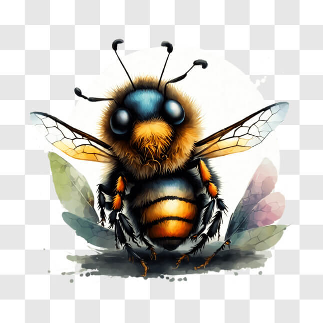 Download Bee on Leaves and Flowers with Full Moon Background PNGs ...