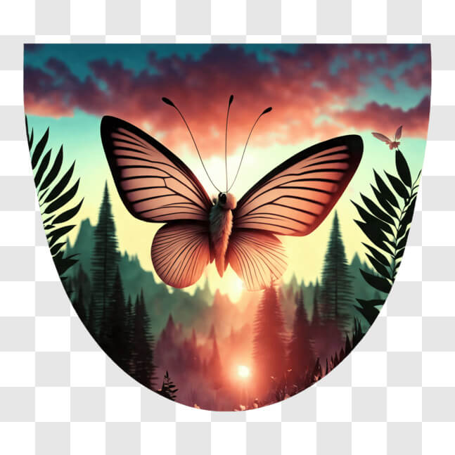 Download Butterfly flying over forest at sunset PNGs Online - Creative ...