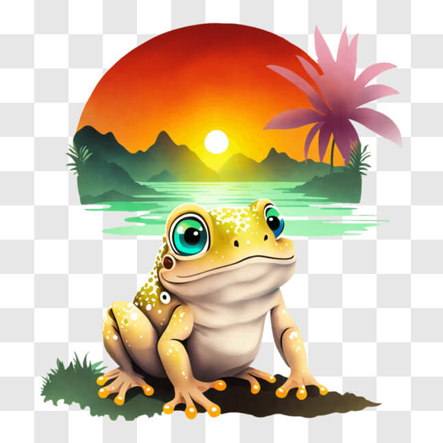 Descarga Sapo Sentado Frente a la Puesta de Sol con Palmeras PNGs En ...