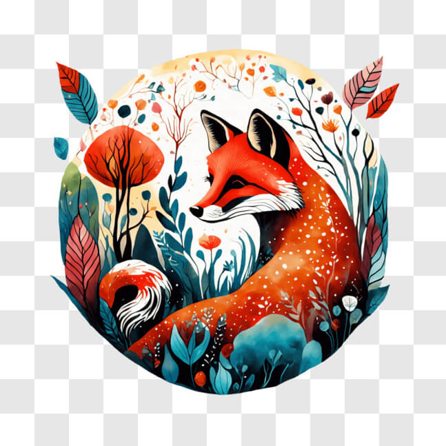 Télécharger Renard rouge dans la forêt avec des fleurs et des feuilles ...