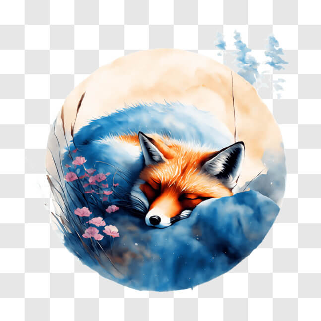 Download Sleeping Orange Fox on Rocks and Flowers PNGs Online ...