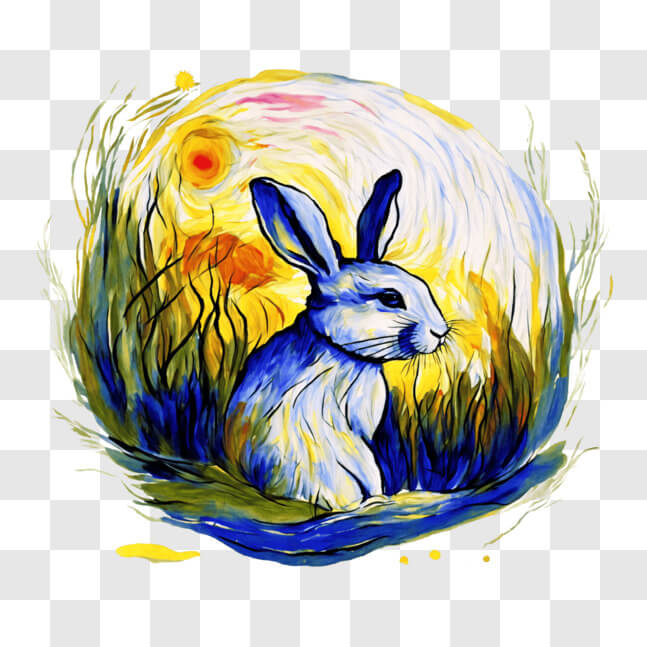 Download Colorful Rabbit in Grass with Full Moon PNGs Online - Creative ...