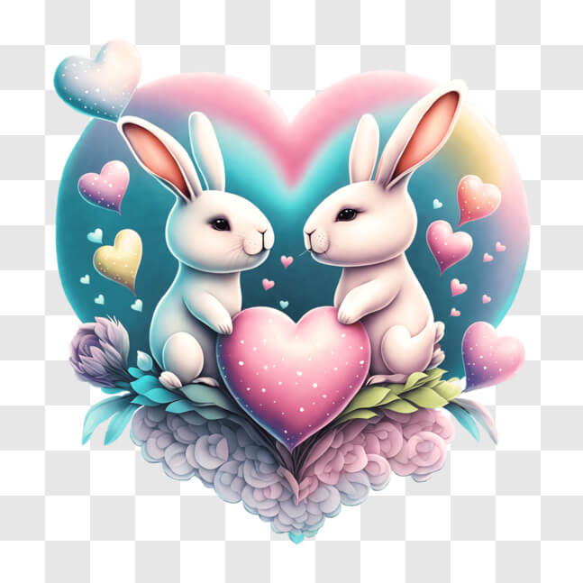 Download Two White Rabbits in Love with Heart-shaped Flower Arrangement ...