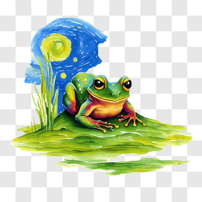 Download Whimsical Illustration of Colorful Frog with Moon and Stars ...