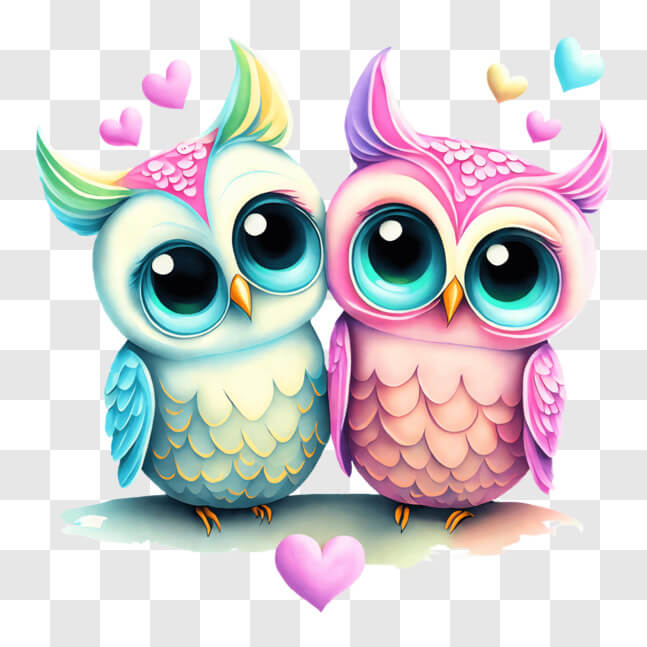 Download Colorful Owls in Love with Hearts PNGs Online - Creative Fabrica
