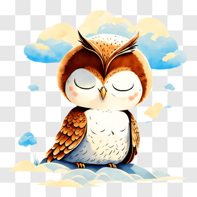 Download Cartoon Owl Sleeping on Clouds PNGs Online - Creative Fabrica