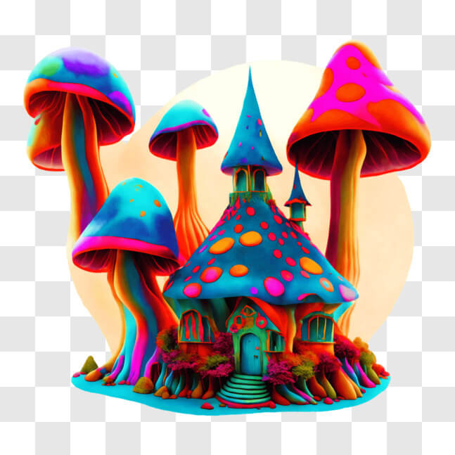 Download Colorful Mushroom House surrounded by mushrooms and greenery ...