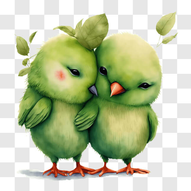 Download Green Birds Hugging Each Other with Leaves on Their Wings PNGs ...
