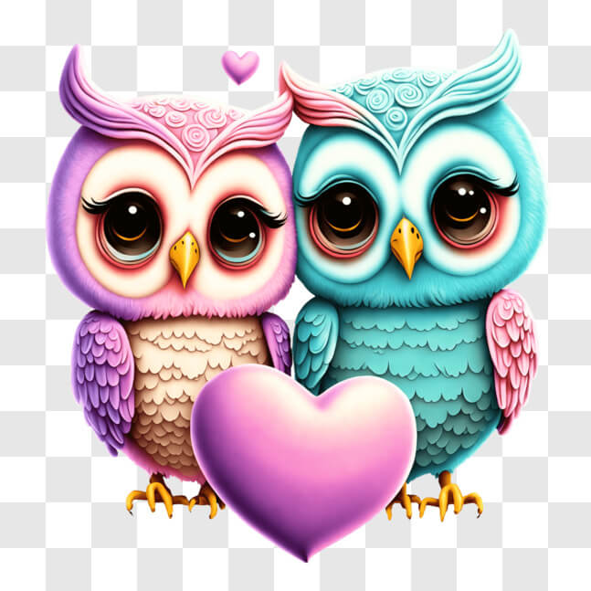 Download Two cute owls in love holding a heart-shaped balloon PNGs ...