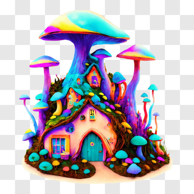 Download Colorful Mushroom House in a Green Landscape PNGs Online ...