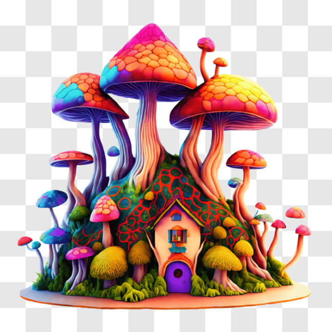 Download Colorful Mushroom House on a Hill PNGs Online - Creative Fabrica