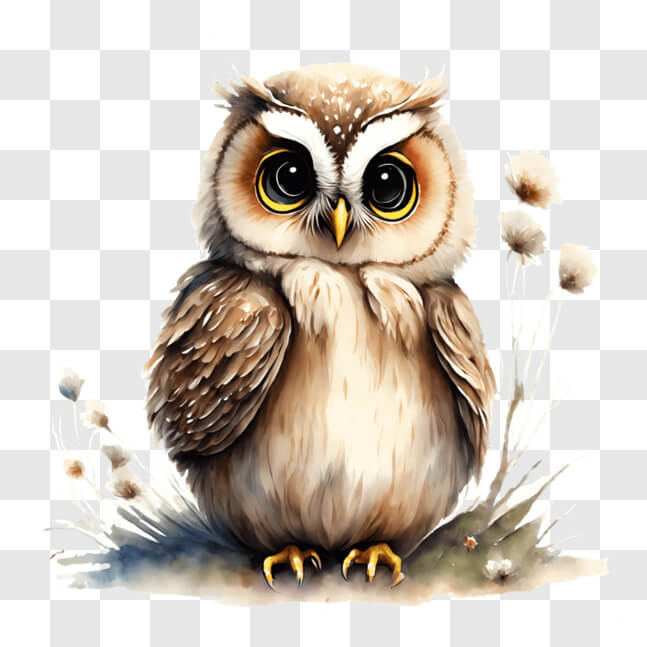 Download Brown Owl Sitting in Grass PNGs Online - Creative Fabrica