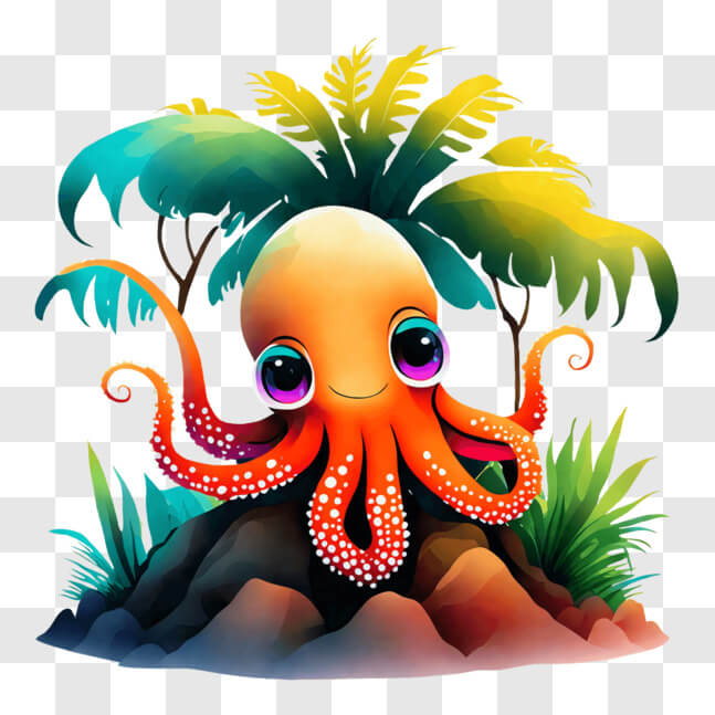 Download Octopus on a Tropical Island with Palm Trees PNGs Online ...