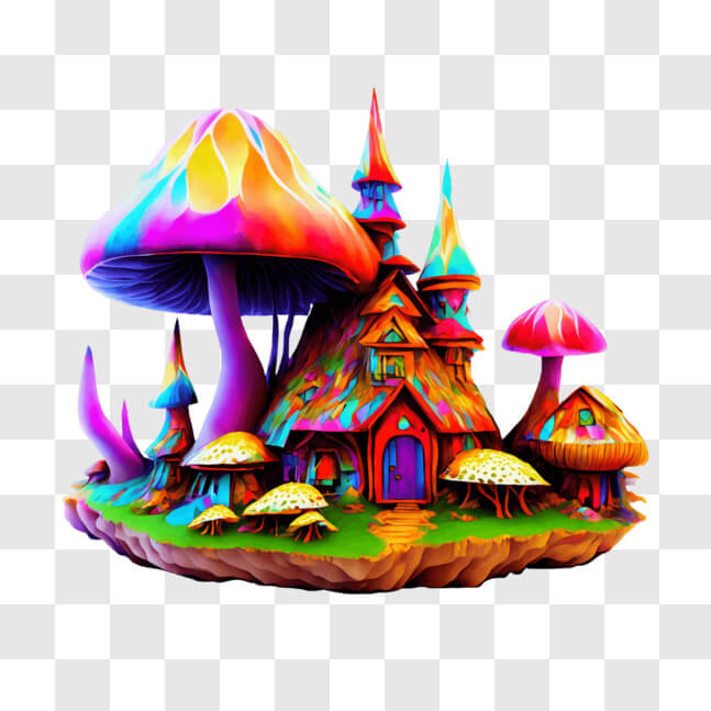 Download Colorful Mushroom House Floating in Fantasy Landscape PNGs ...