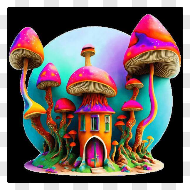 Download Colorful Mushroom House with Surrounding Mushrooms PNG Online ...