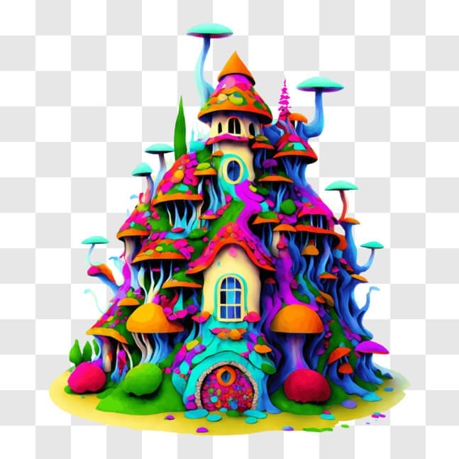 Download Colorful Mushroom House Floating on Black Background PNGs ...