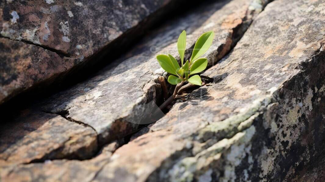 Nature's Resilience: A Green Plant Thriving in the Cracks stock photo ...