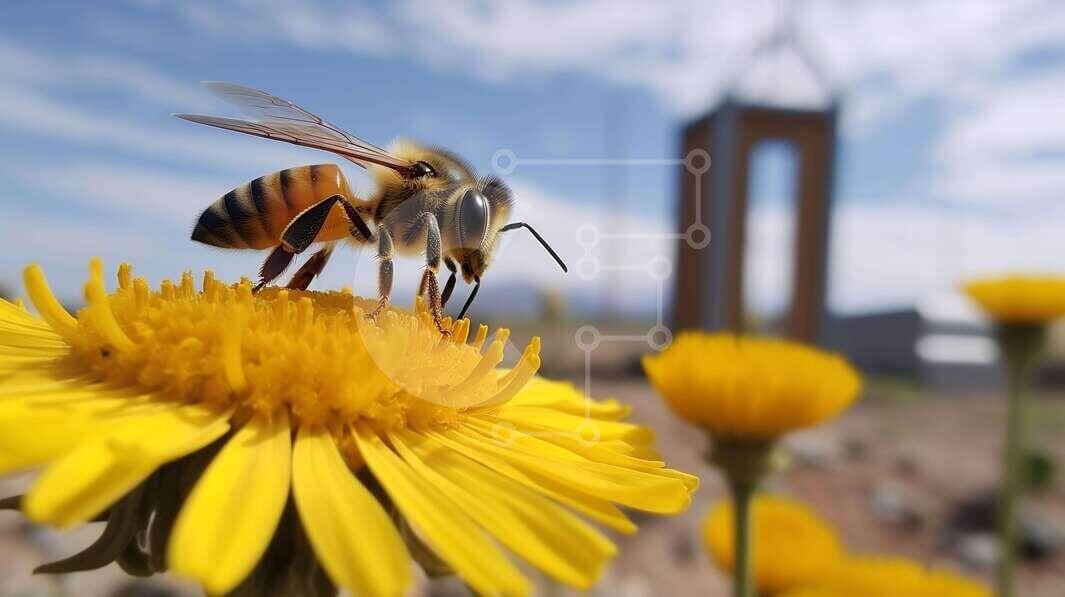Bee Pollinating Yellow Daisy Flowers stock photo | Creative Fabrica