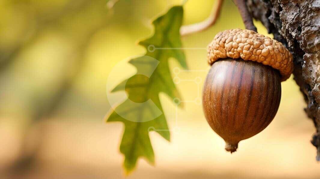 Acorn Hanging from Tree Branch stock photo | Creative Fabrica