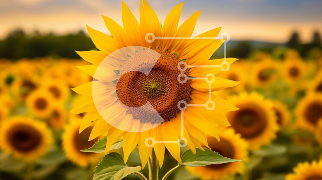 Download Field of Sunflowers with a Central Flower Stockphotos Online ...