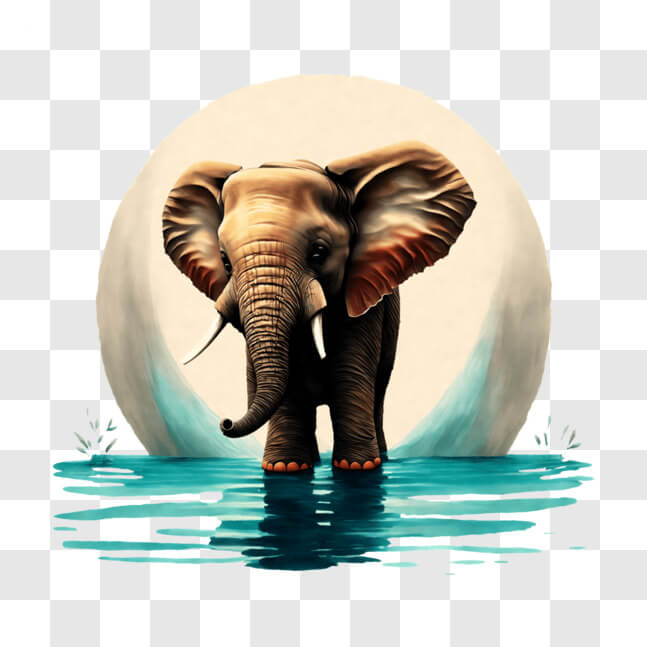 Download Elephant standing in water near full moon PNGs Online ...