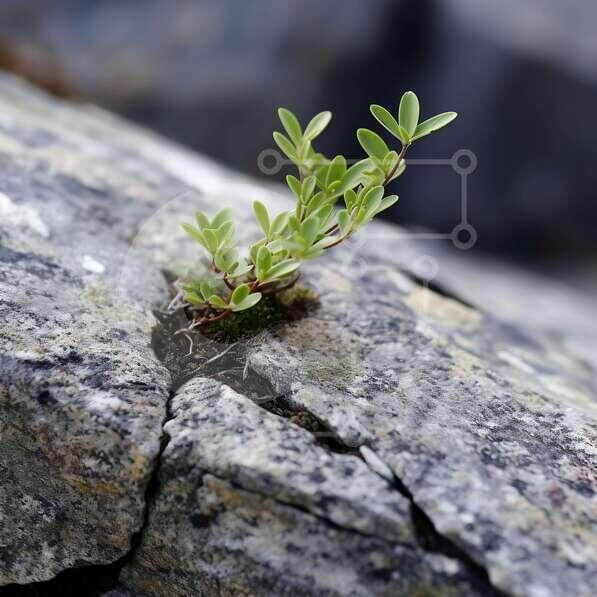 Close-up of a Small Green Plant Growing in Rocks stock photo | Creative ...