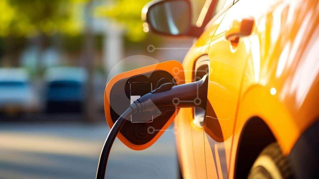 Orange Electric Car Charging at Station stock photo | Creative Fabrica